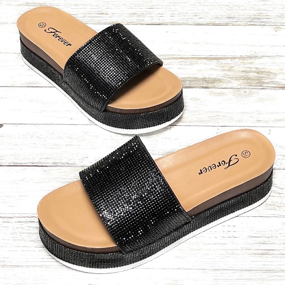 Shoes | New Black Rhinestone Platform Wedge Sandals | Poshmark